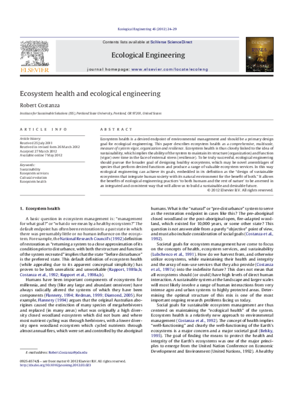 (PDF) Ecosystem health and ecological engineering