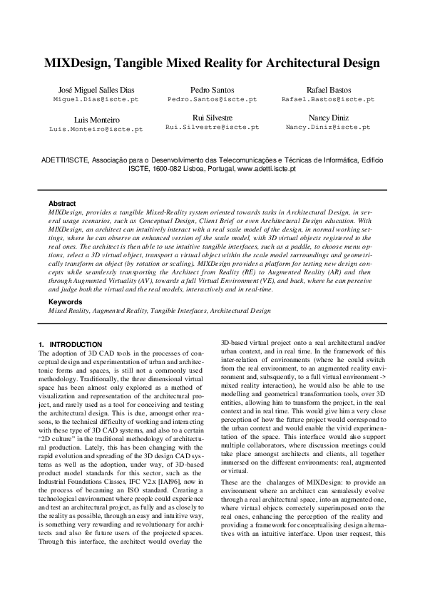 (PDF) MIXDesign, Tangible Mixed Reality for Architectural Design