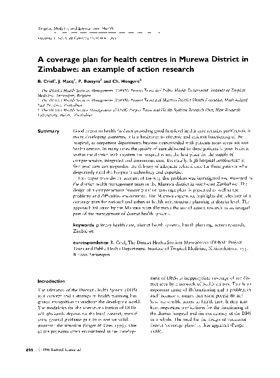 (PDF) A coverage plan for health centres in Murewa district in Zimbabwe ...