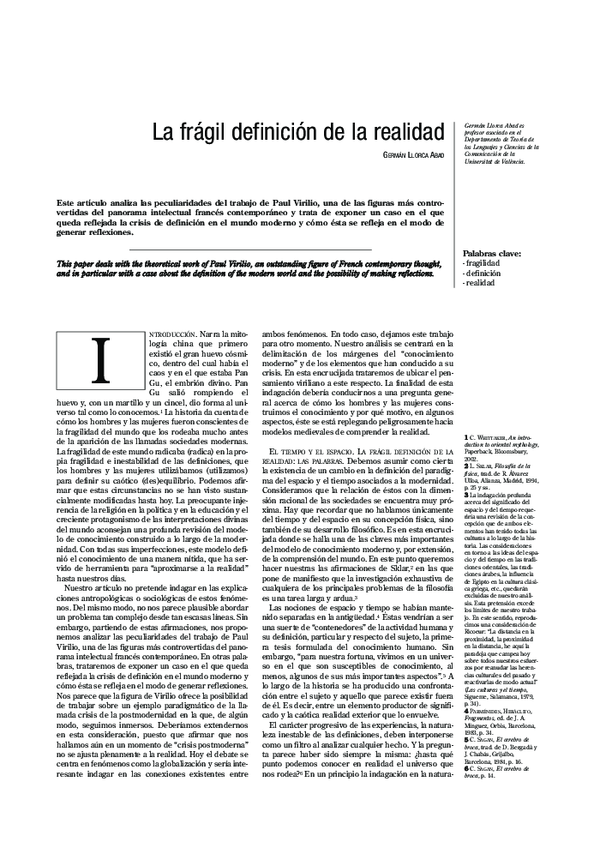 (PDF) La frágil definición de la realidad