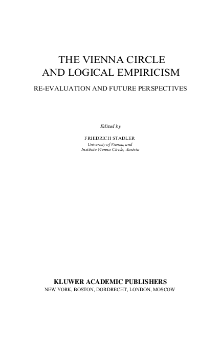 (PDF) The Vienna circle and logical empiricism: re-evaluation and ...