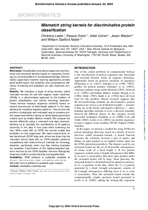 (PDF) Mismatch String Kernels for Discriminative Protein Classification