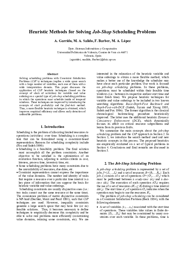 (PDF) Heuristic methods for solving job-shop scheduling problems