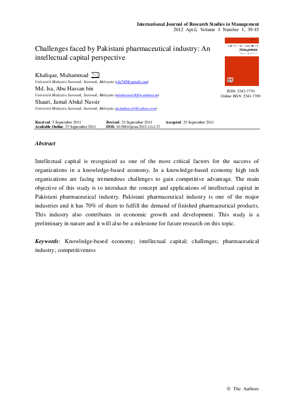 (PDF) Challenges faced by Pakistani pharmaceutical industry: An ...