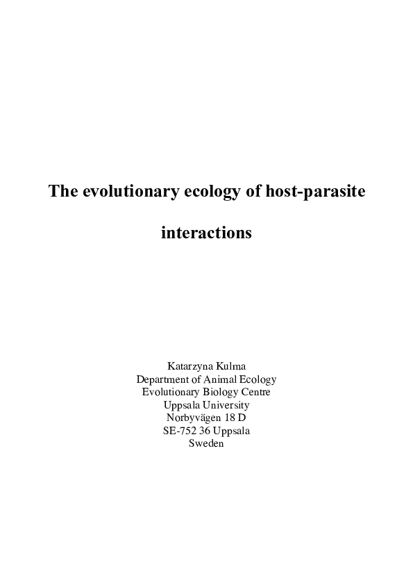 (PDF) The Evolutionary Ecology of Host-parasite Interactions