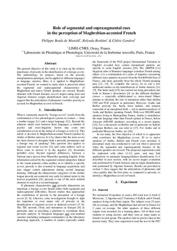(PDF) Role of segmental and suprasegmental cues in the perception of ...