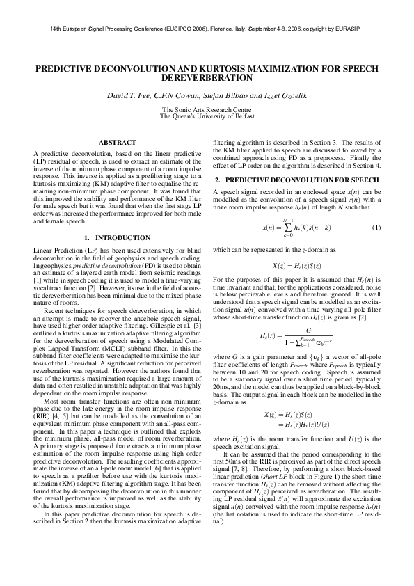 (PDF) Predictive deconvolution and kurtosis maximization for speech ...