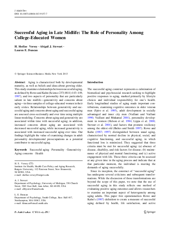 (PDF) Successful Aging in Late Midlife: The Role of Personality Development