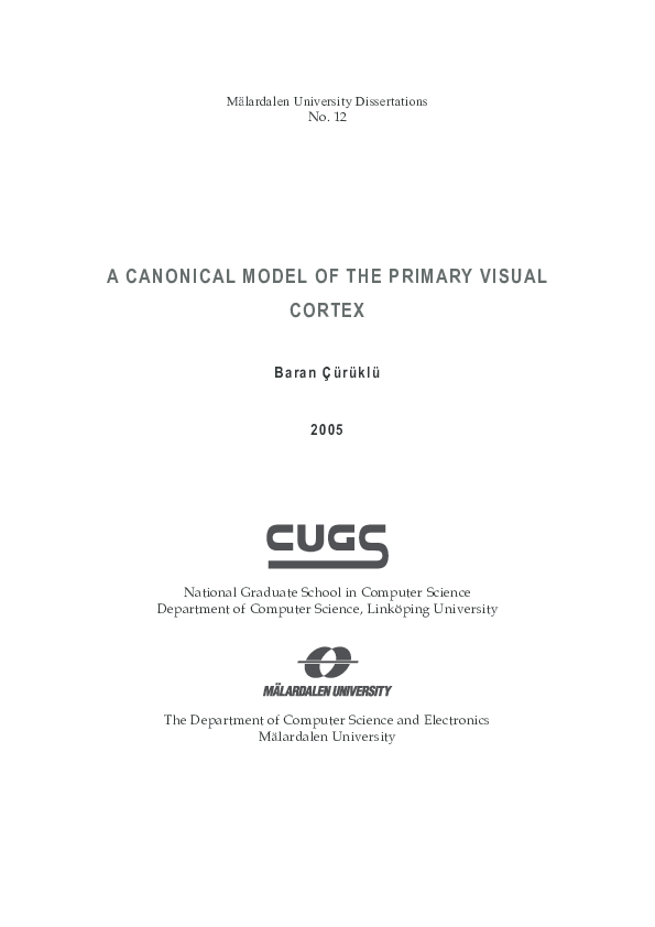 Pdf A Canonical Model Of The Primary Visual Cortex Baran Curuklu