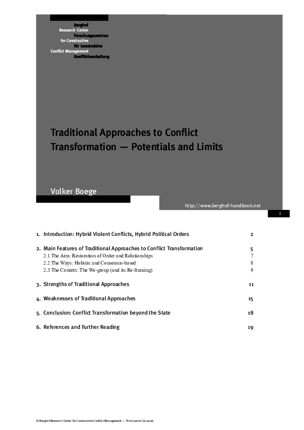 (PDF) Traditional Approaches to Conflict Transformation: Potentials and ...