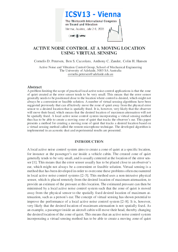 (PDF) ACTIVE NOISE CONTROL AT A MOVING LOCATION USING VIRTUAL SENSING