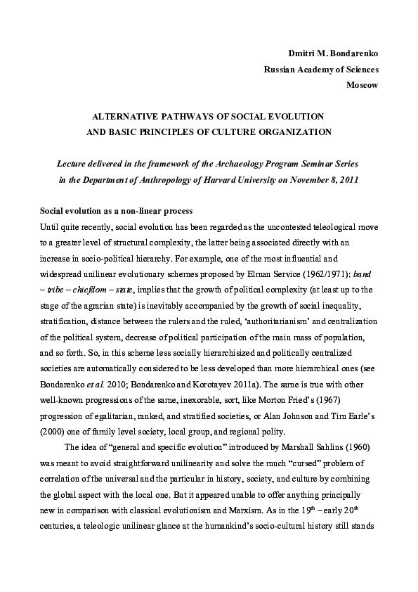 (DOC) Alternative Pathways of Social Evolution and Basic Principles of ...