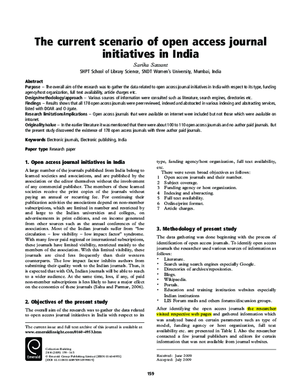 (PDF) The current scenario of open access journal initiatives in India