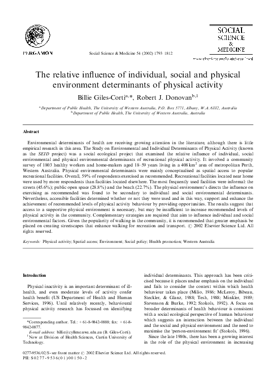 The relative influence of individual,social and physical environment ...