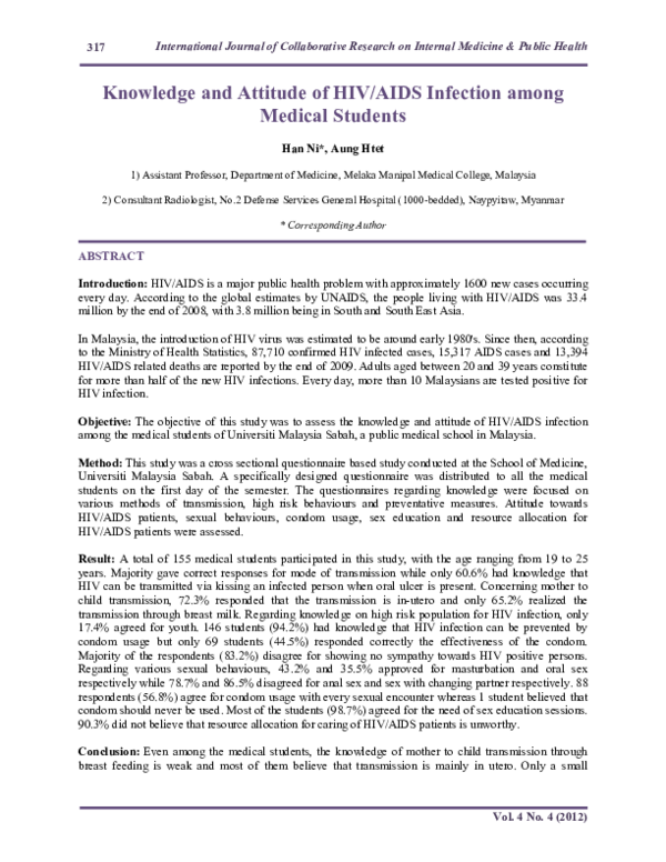 (PDF) Knowledge and Attitude of HIV/AIDS Infection among Medical Students