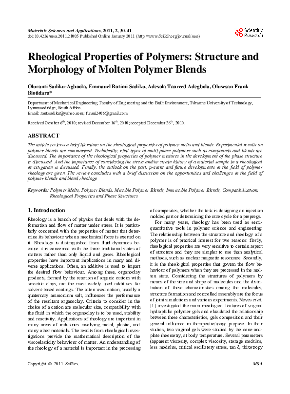 (PDF) Rheological Properties of Polymers: Structure and Morphology of Molten Polymer Blends