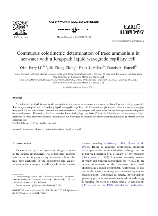 (PDF) Continuous colorimetric determination of trace ammonium in ...