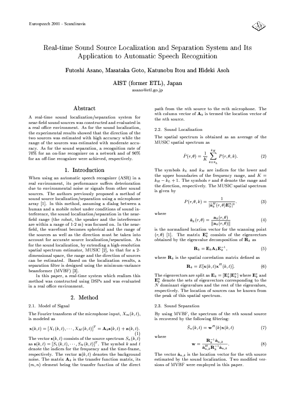 Pdf Real Time Sound Source Localization And Separation System And Its