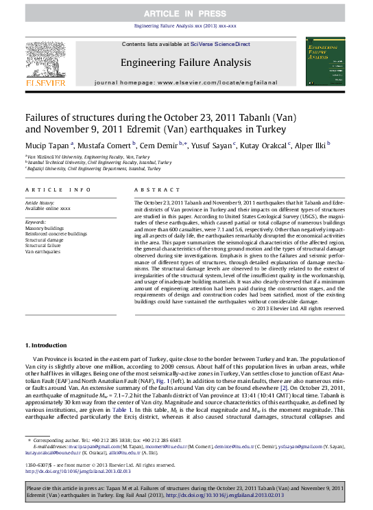 (PDF) Failures of structures during the October 23, 2011 Tabanlı (Van ...