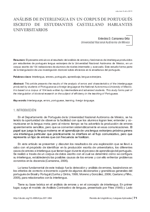 (PDF) ANÁLISIS DE INTERLENGUA EN UN CORPUS DE PORTUGUÉS ESCRITO DE ...