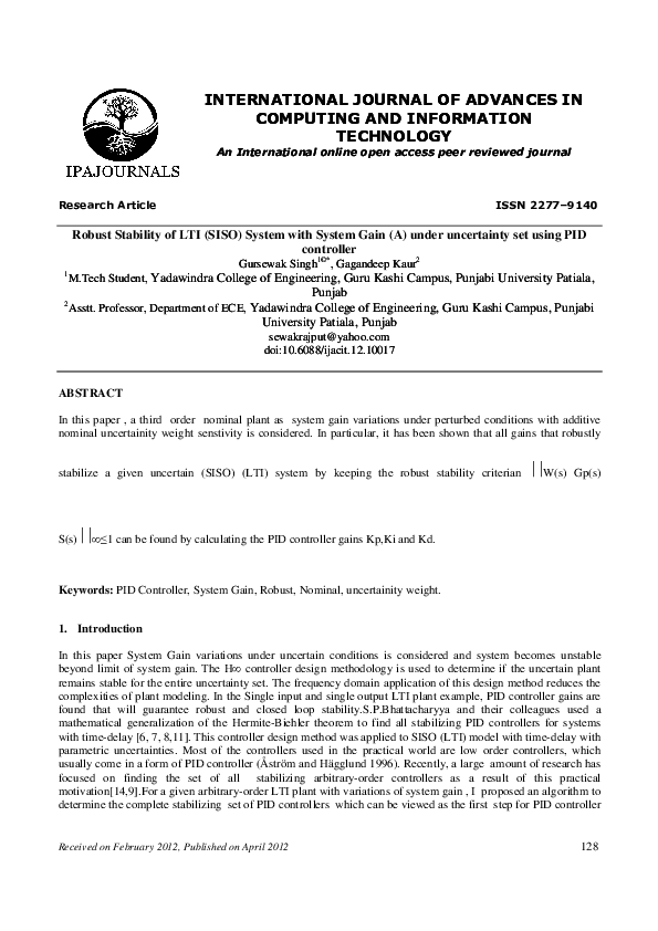 (PDF) Robust Stability of LTI (SISO) System with System Gain (A) under ...