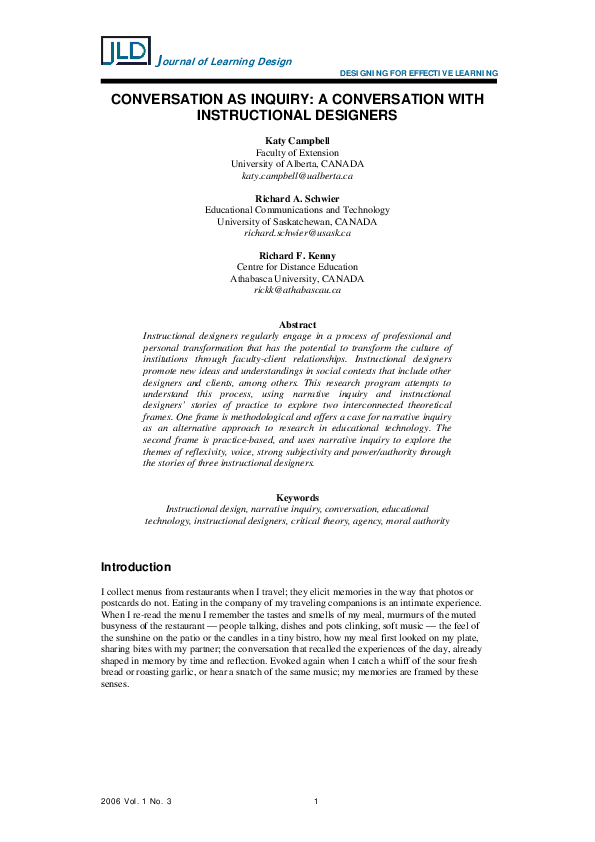 (PDF) CONVERSATION AS INQUIRY: A CONVERSATION WITH INSTRUCTIONAL DESIGNERS