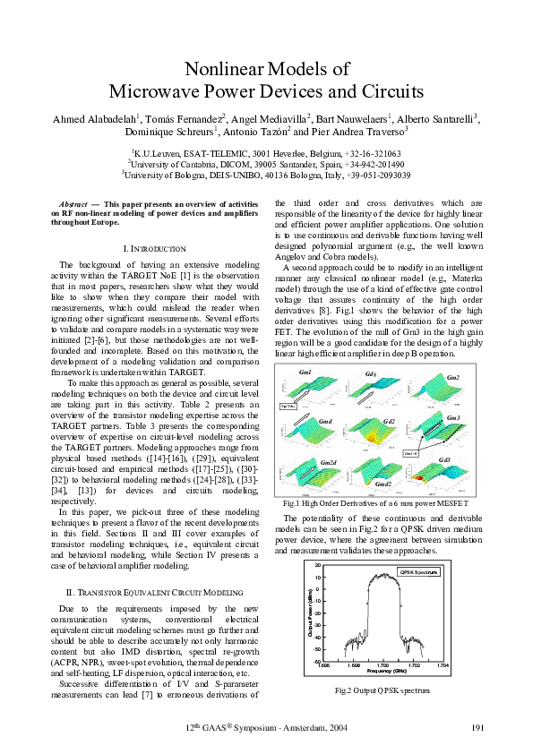 Pdf Nonlinear Models Of Microwave Power Devices And Circuits