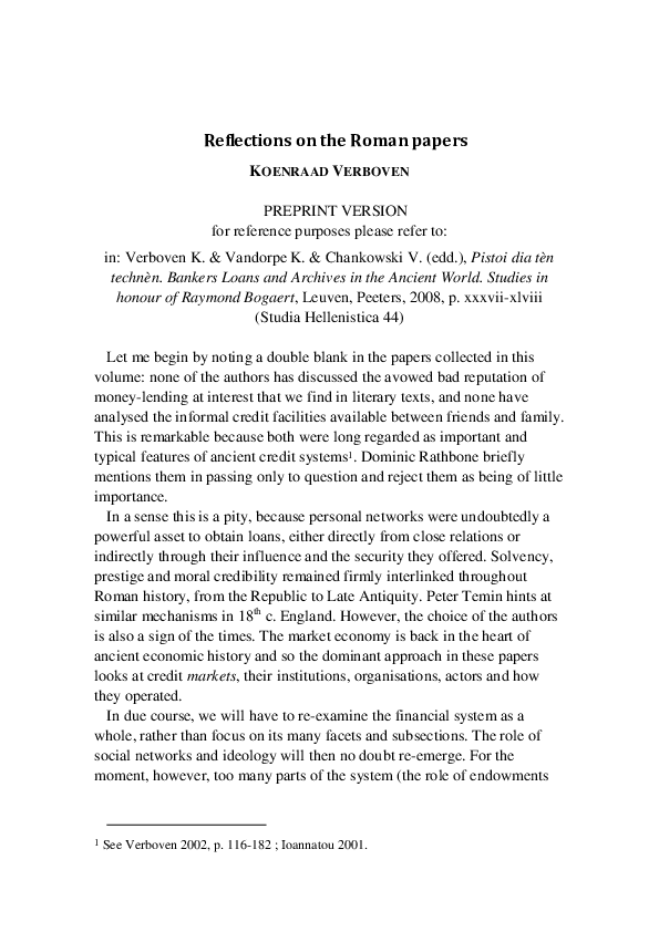 (PDF) Reflections on the Roman Papers