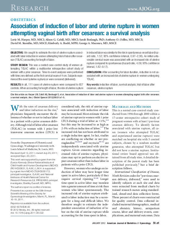 (PDF) Association of induction of labor and uterine rupture in women ...
