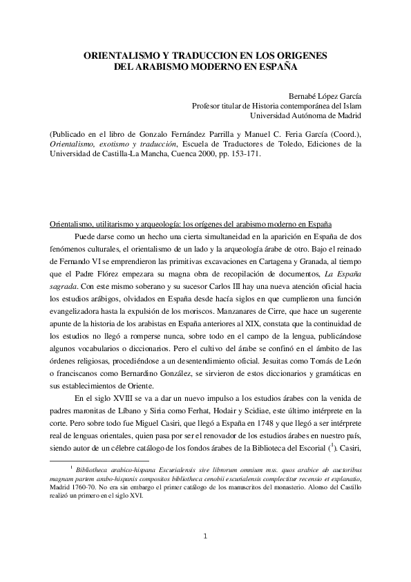 (PDF) Orientalismo y traducción en los orígenes del arabismo moderno en ...