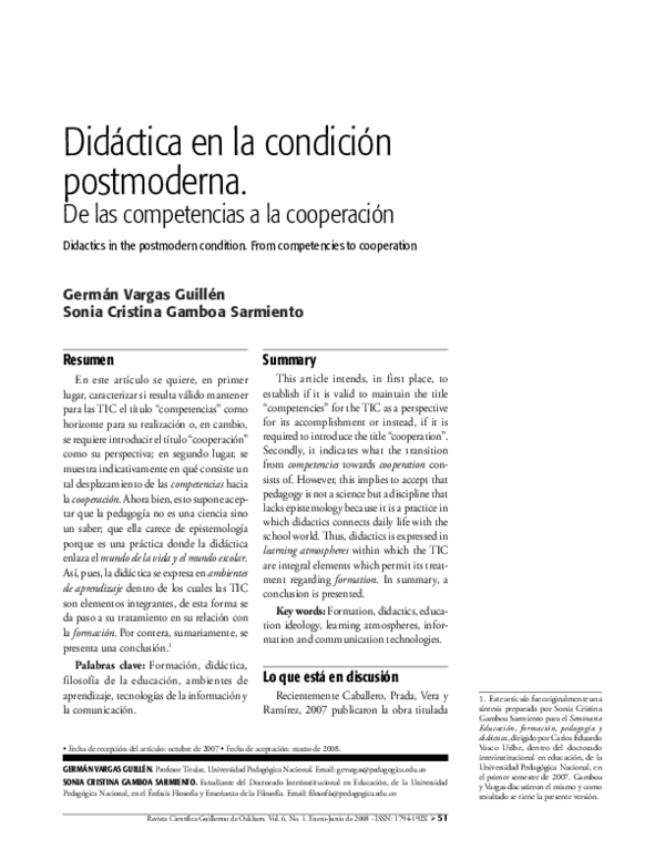 (PDF) Didáctica en la condición postmoderna