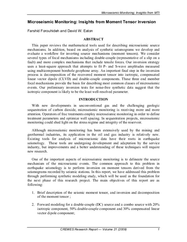 (PDF) Microseismic Monitoring: Insights from Moment Tensor Inversion