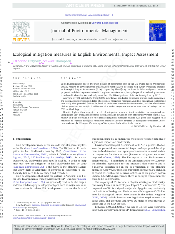 (PDF) Ecological Mitigation Measures in English Environmental Impact ...