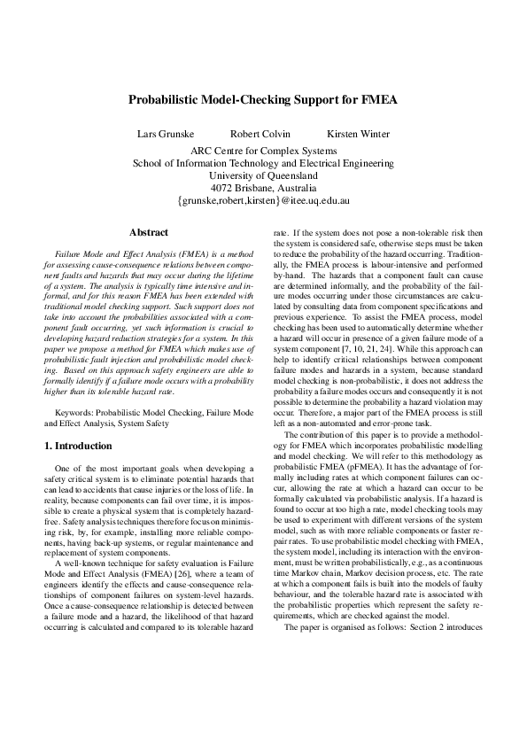(PDF) Probabilistic model-checking support for FMEA
