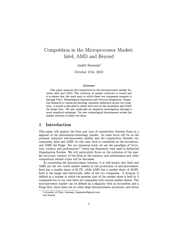 Pdf Competition In The Microprocessor Market Intel Amd And Beyond