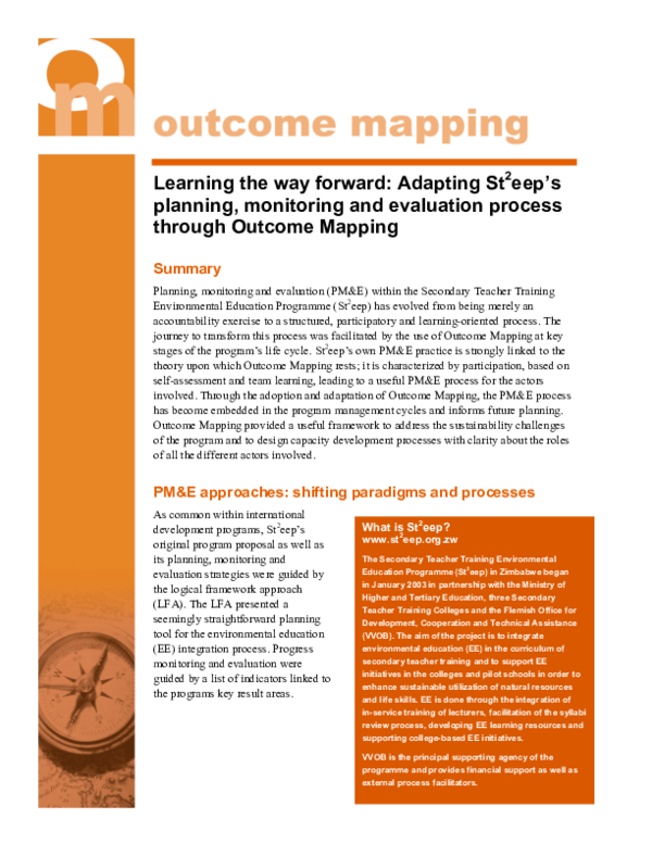 (PDF) Learning the way forward: Adapting St2eep's planning, monitoring and evaluation process ...