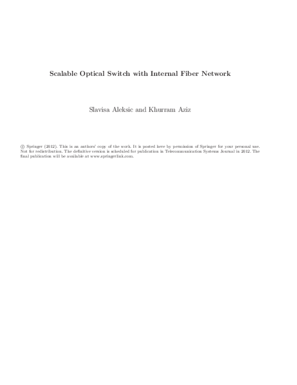 Pdf Dynamic Scalable Optical Switch Architecture