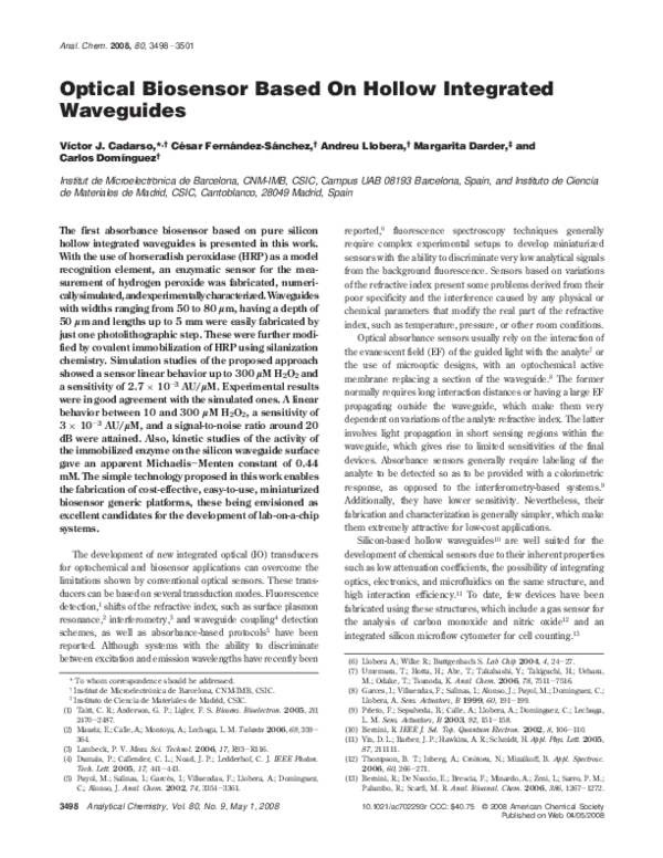 (PDF) Optical biosensor based on hollow integrated waveguides