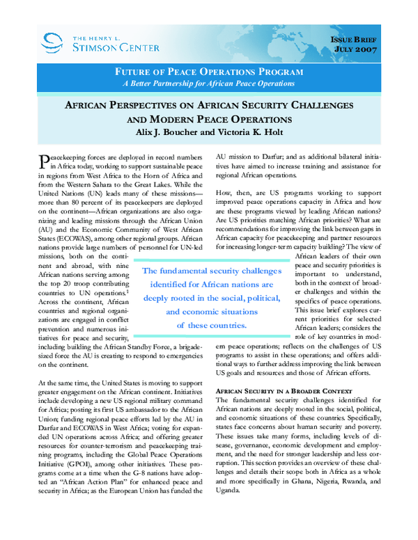 (PDF) African Perspectives on African Security Challenges and Modern ...