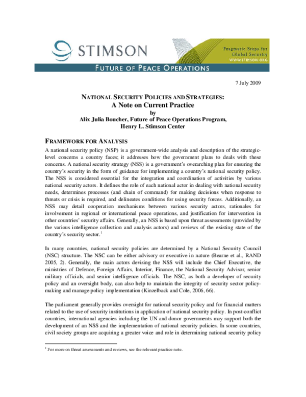 (PDF) National Security Policies and Strategies: A Note on Current Practice