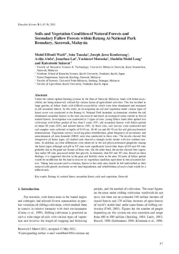 (PDF) Soils and Vegetation Condition of Natural Forests and Secondary Fallow Forests within ...