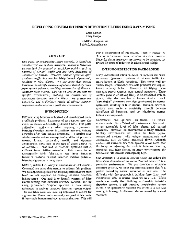 (PDF) Developing custom intrusion detection filters using data mining