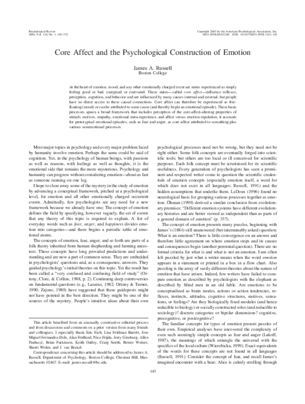 (PDF) Core affect and the psychological construction of emotion