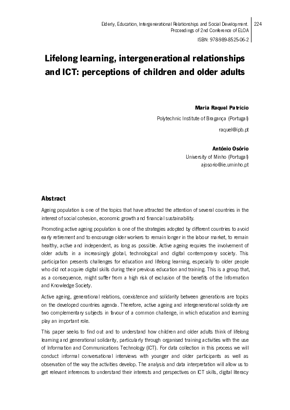 (PDF) Lifelong learning, intergenerational relationships and ICT: perceptions of children and ...