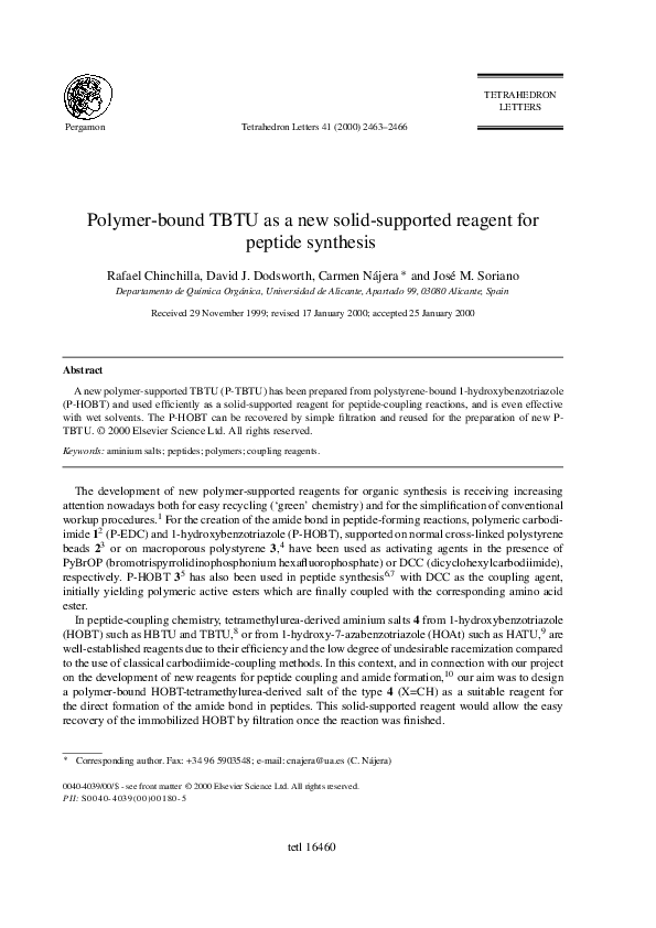 (PDF) Polymer-bound TBTU as a new solid-supported reagent for peptide ...