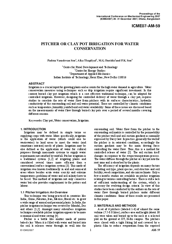 (PDF) PITCHER OR CLAY POT IRRIGATION FOR WATER CONSERVATION