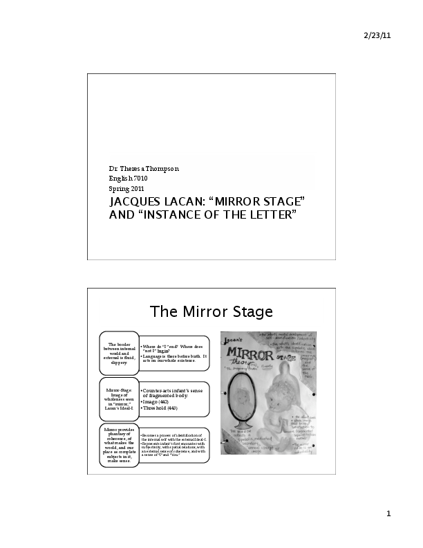 (PDF) The mirror stage as formative of the function of the I as ...