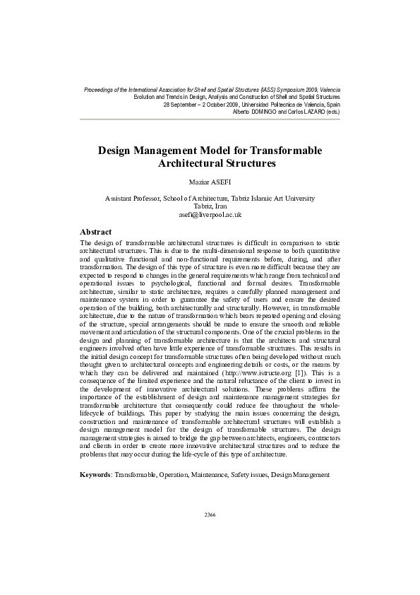 (PDF) Design management model for transformable architectural structure