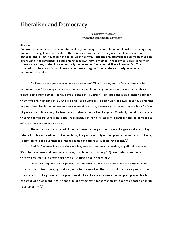(PDF) Liberalism and Democracy