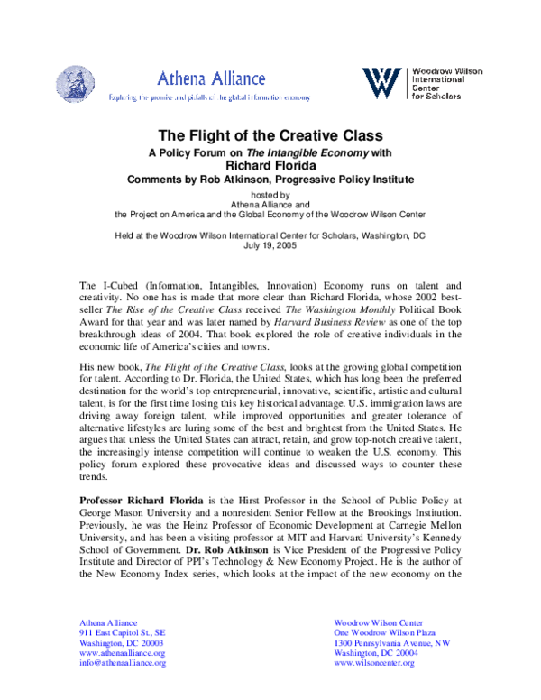 (PDF) The flight of the creative class: The new global competition for ...